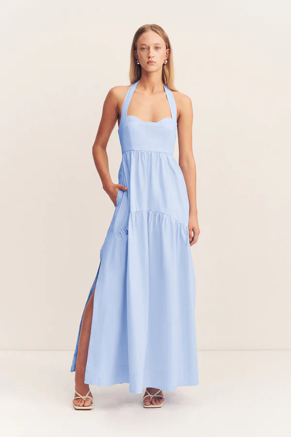 Maiori Halter Neck Maxi Dress Cornflower Blue – ROAR CLOTHING PTY LIMITED